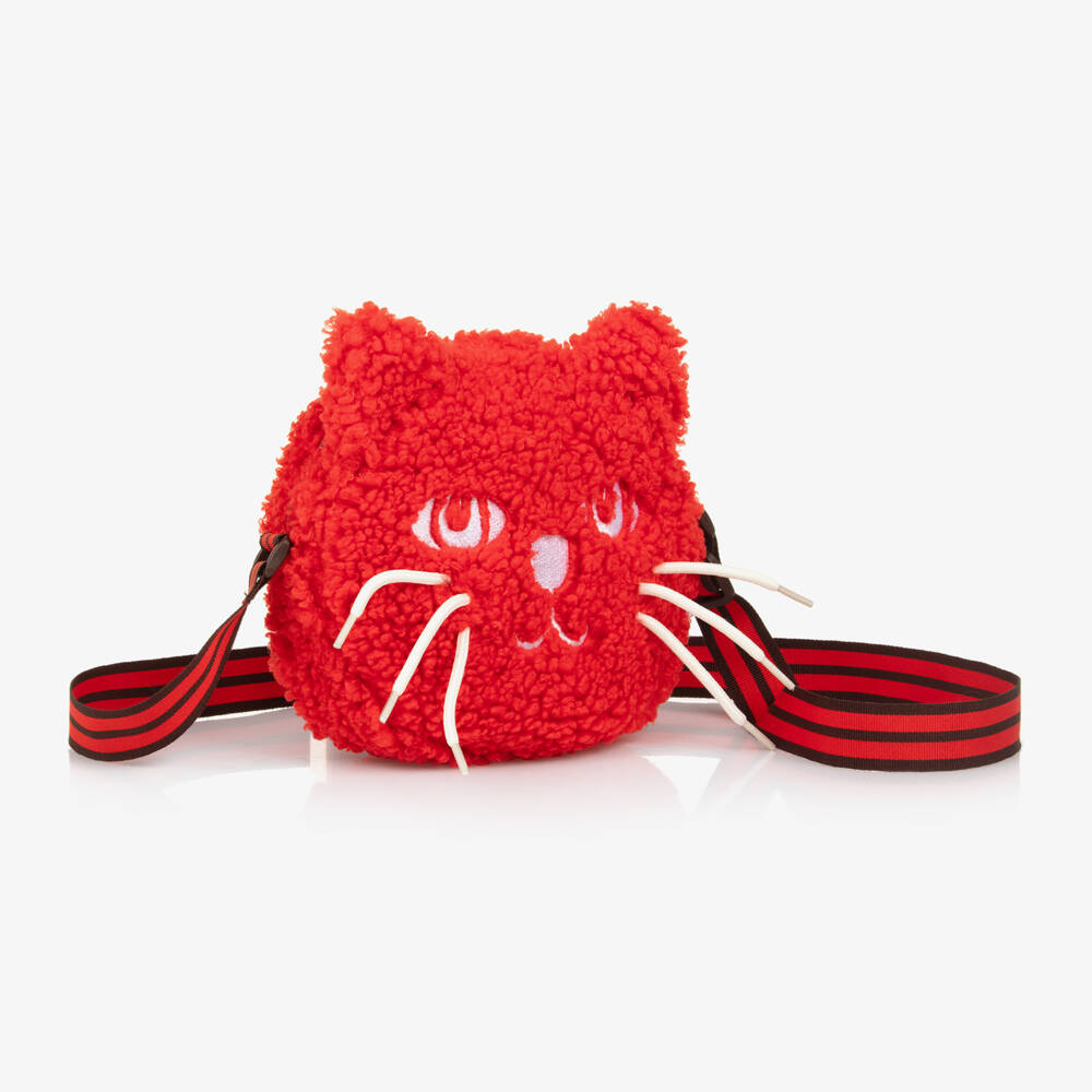 Mini Rodini - Girls Red Bouclé Cat Bag (15cm) | Childrensalon