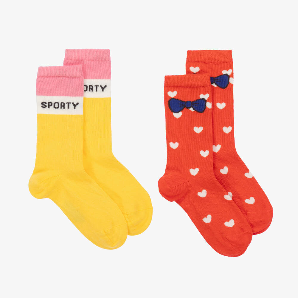 Mini Rodini - Girls Red & Yellow Organic Cotton Socks (2 Pack ...