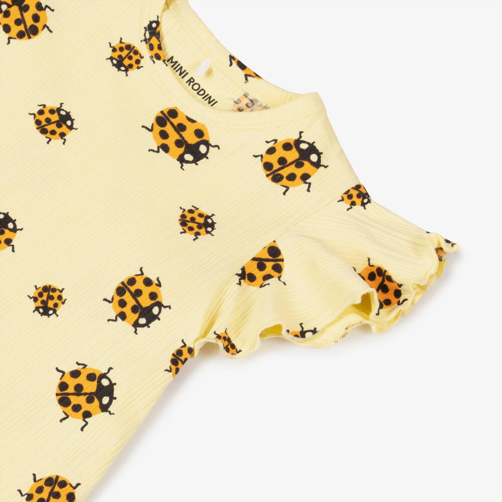 Mini Rodini - Girls Yellow Organic Cotton Ladybug Dress | Childrensalon