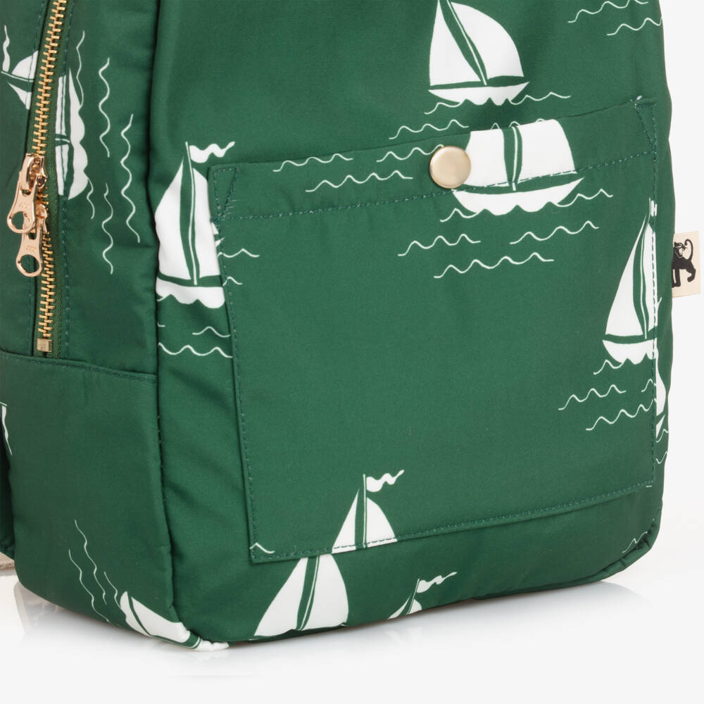 Mini Rodini - Green Boat Print Backpack (30cm) | Childrensalon