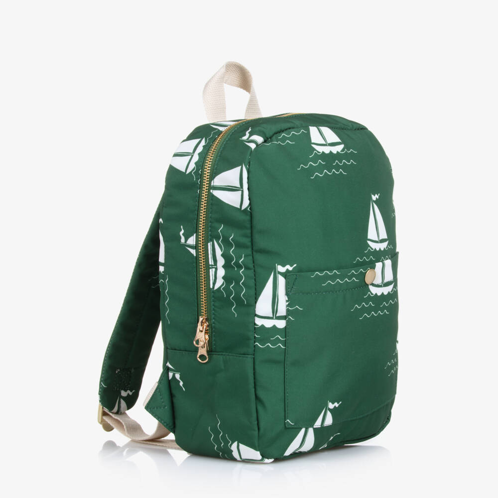 Mini Rodini - Green Boat Print Backpack (30cm) | Childrensalon