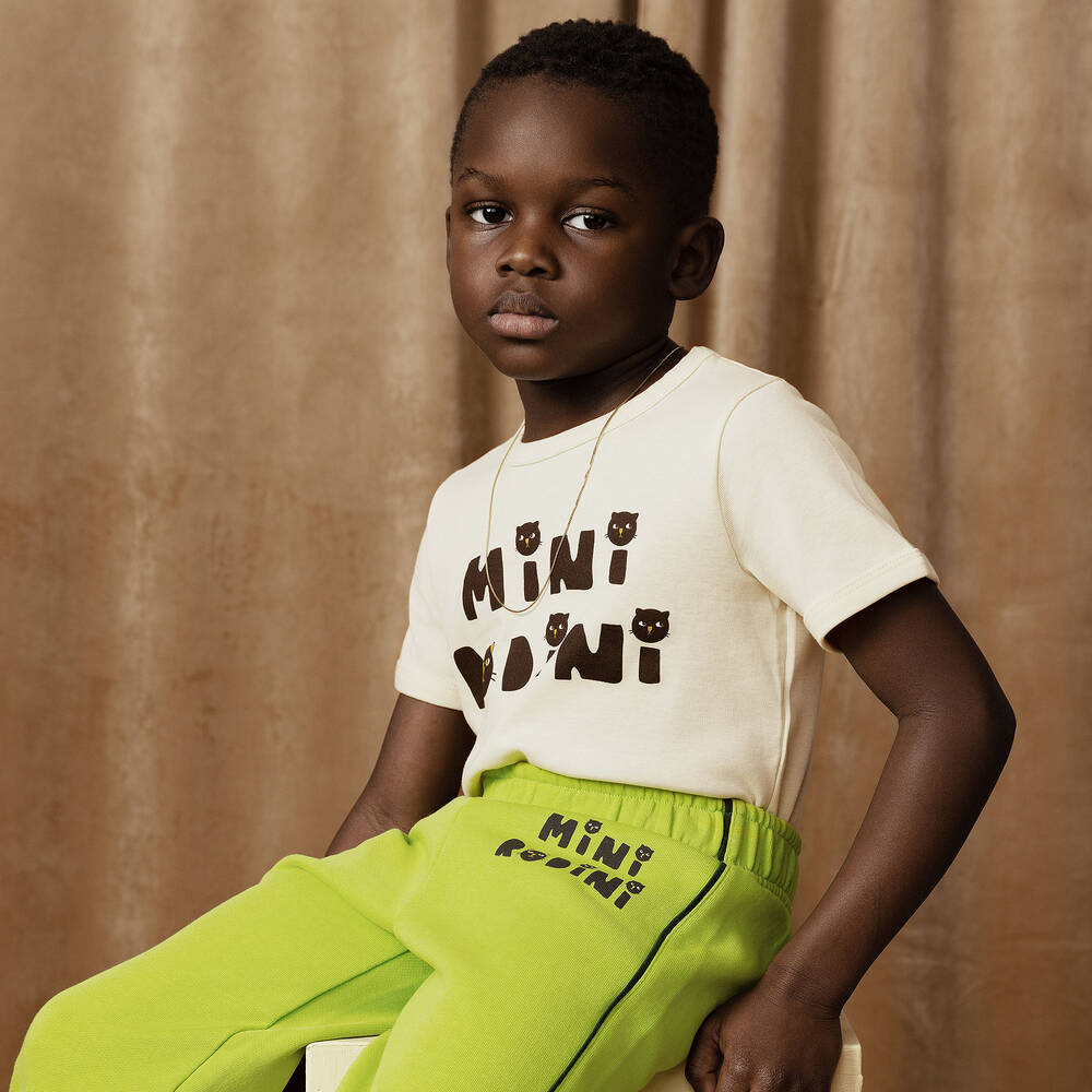Mini Rodini - Ivory Organic Cotton Cats T-Shirt | Childrensalon