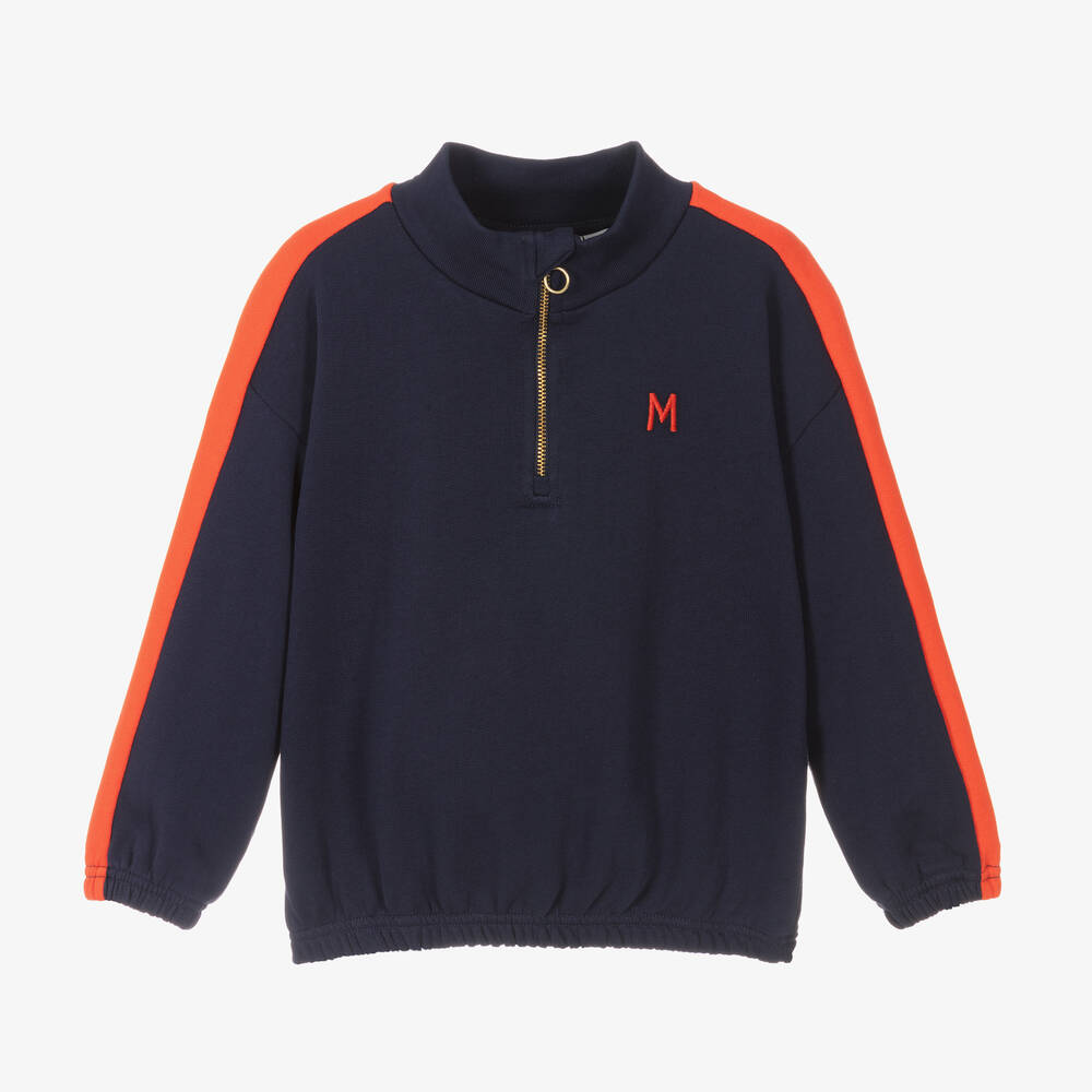 Mini Rodini - Navy Blue Organic Cotton Half-Zip Sweatshirt | Childrensalon