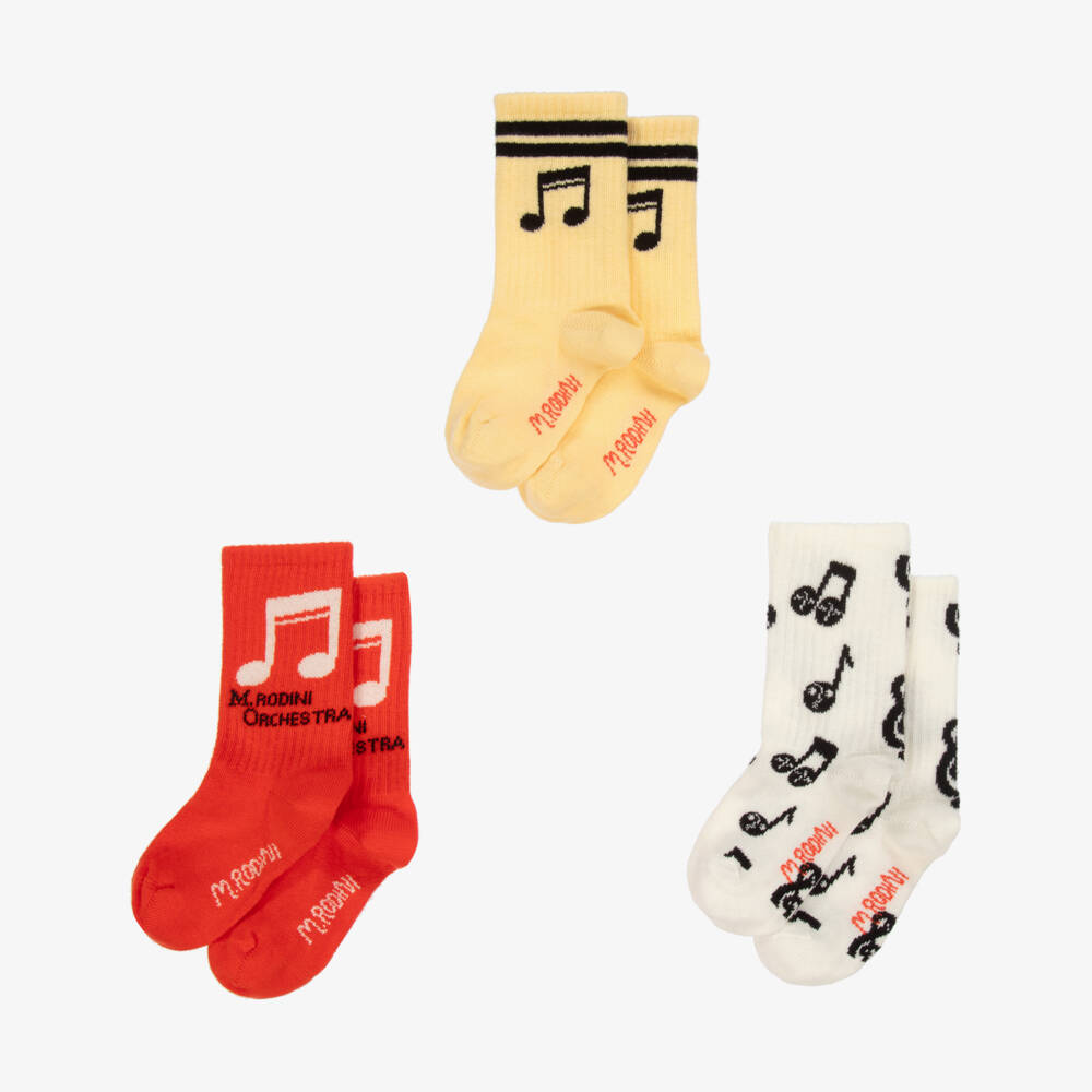 Mini Rodini - Orange & Yellow Cotton Note Socks (3 Pack) | Childrensalon