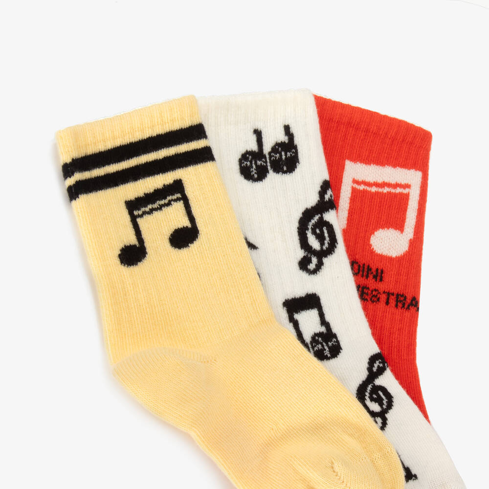 Mini Rodini - Orange & Yellow Cotton Note Socks (3 Pack) | Childrensalon
