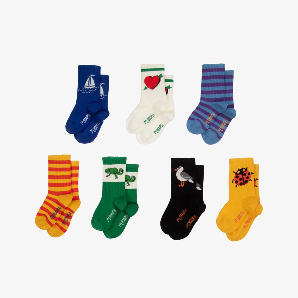 Mini Rodini - Organic Cotton Seagull Socks (7 Pack) | Childrensalon