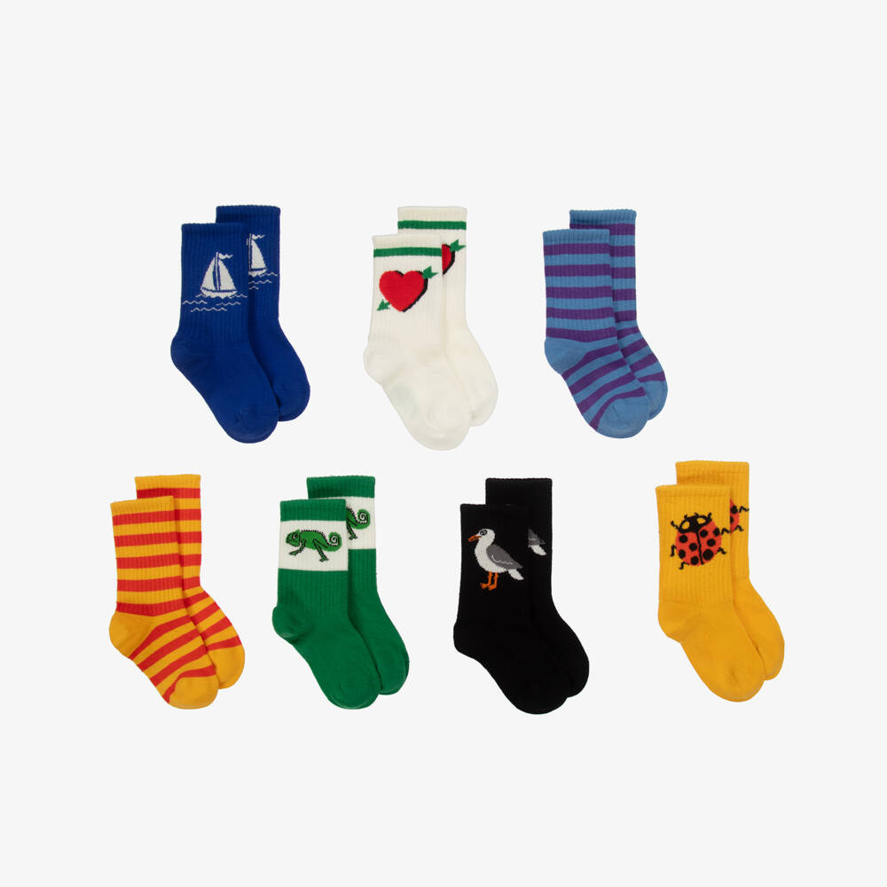 Mini Rodini - Organic Cotton Seagull Socks (7 Pack) | Childrensalon