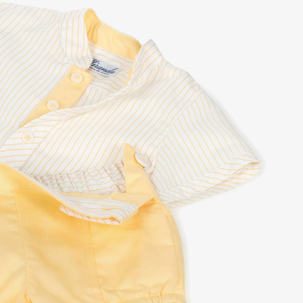Miranda - Baby Boys Yellow Cotton Striped Shirt & Shorts Set ...