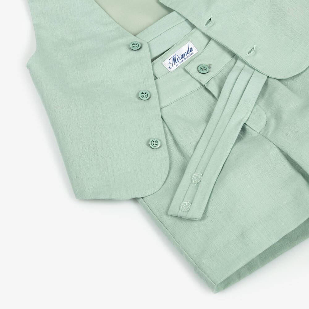 Miranda - Boys Green Linen Waistcoat Suit | Childrensalon