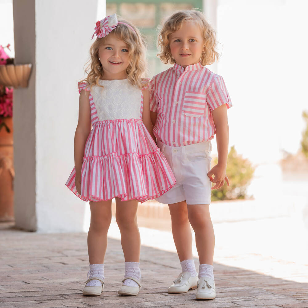 Miranda - Boys Red & White Stripe Shorts Set | Childrensalon