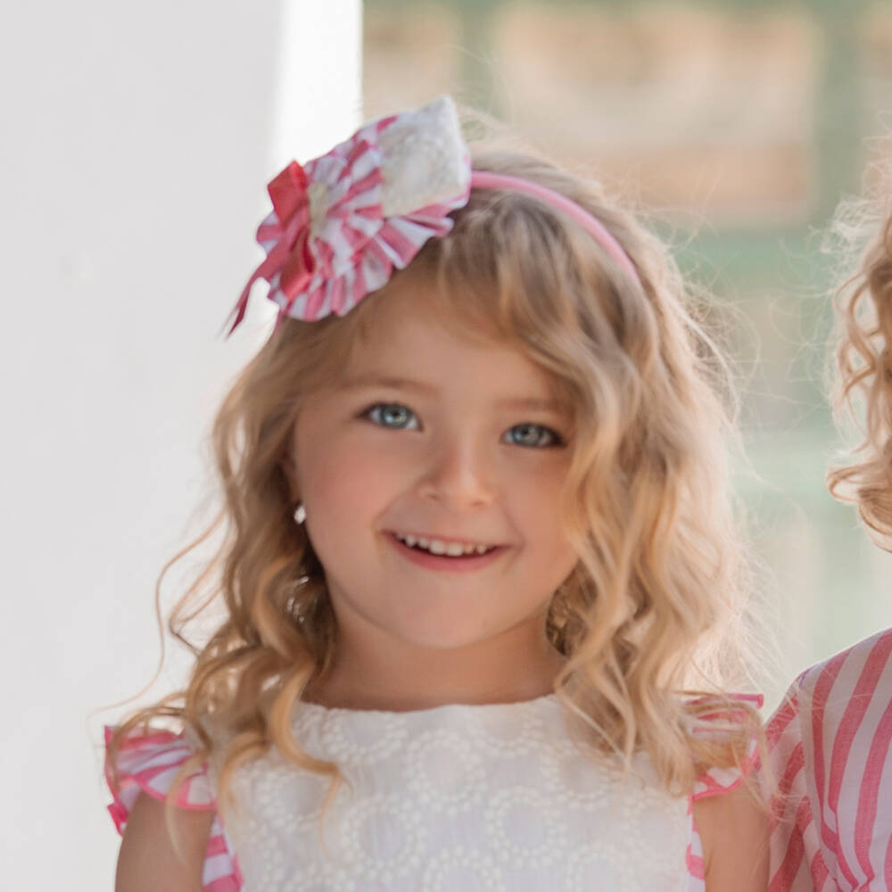 Miranda - Girls Red Stripe Rosette Hairband | Childrensalon