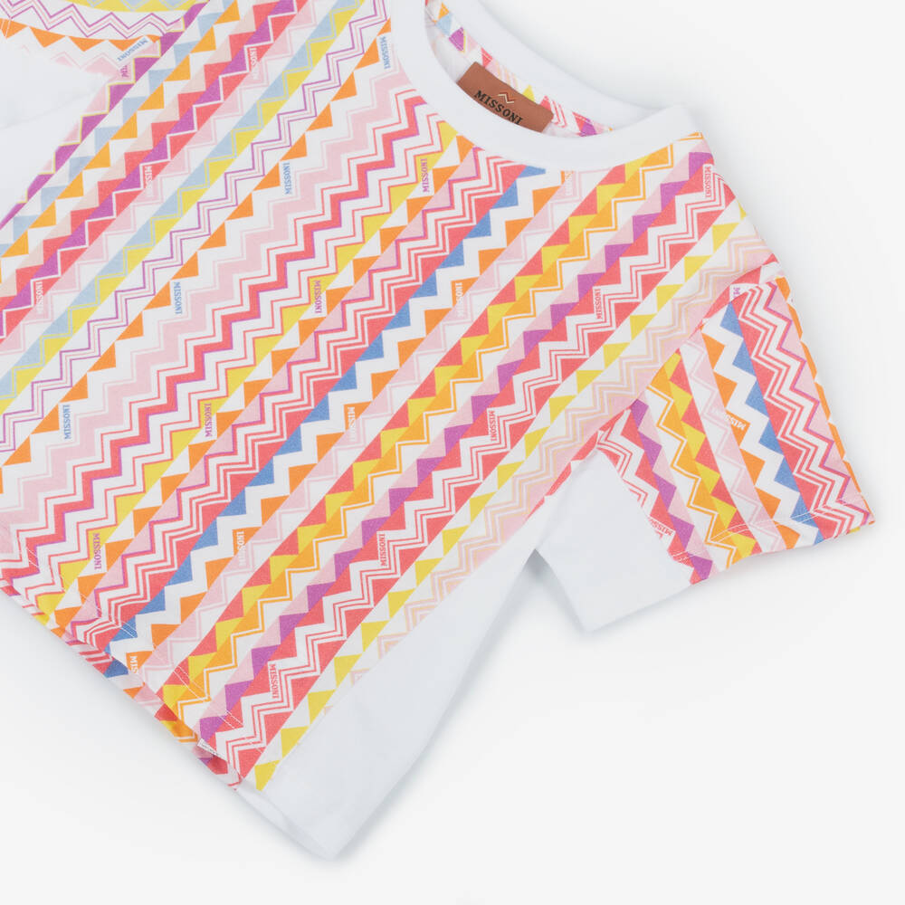 Missoni - Girls Pink Zigzag Cotton T-Shirt | Childrensalon