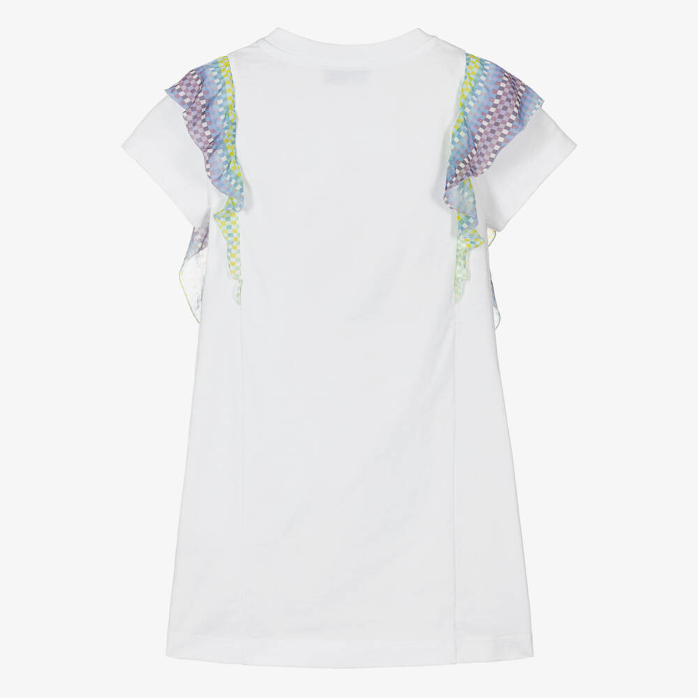 Missoni - Girls White Cotton Ruffle T-Shirt Dress | Childrensalon