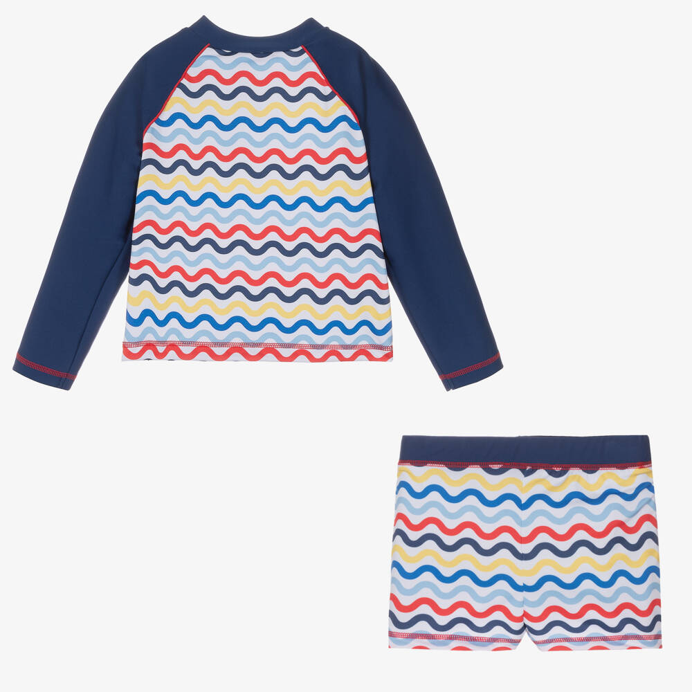 Mitty James - Boys Blue Wavy Stripe Swim Set (UPF 50+) | Childrensalon