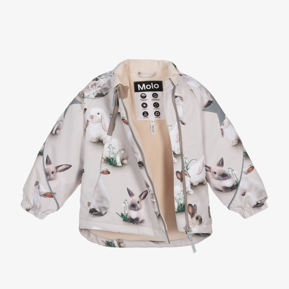 Molo - Beige Bunny Rabbit Padded Winter Jacket | Childrensalon
