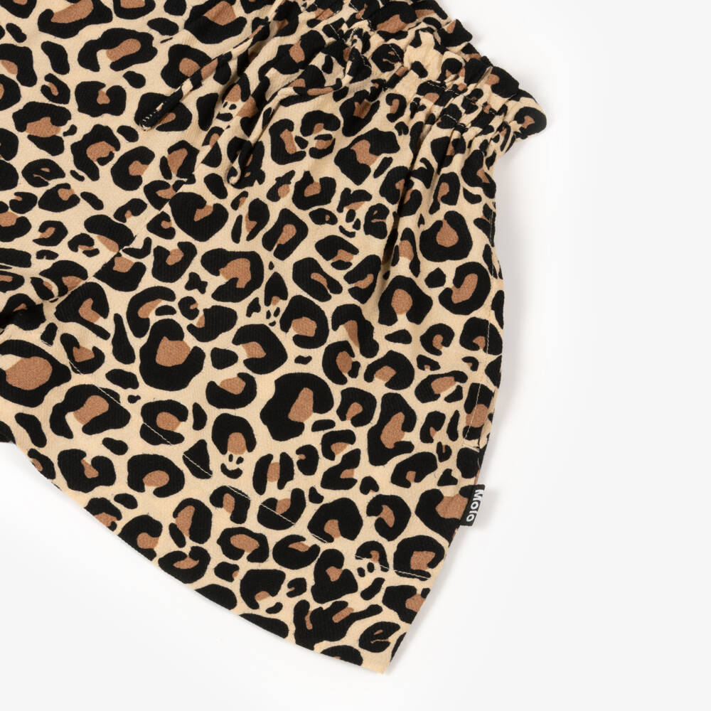Molo - Girls Beige & Brown Leopard Print Shorts | Childrensalon