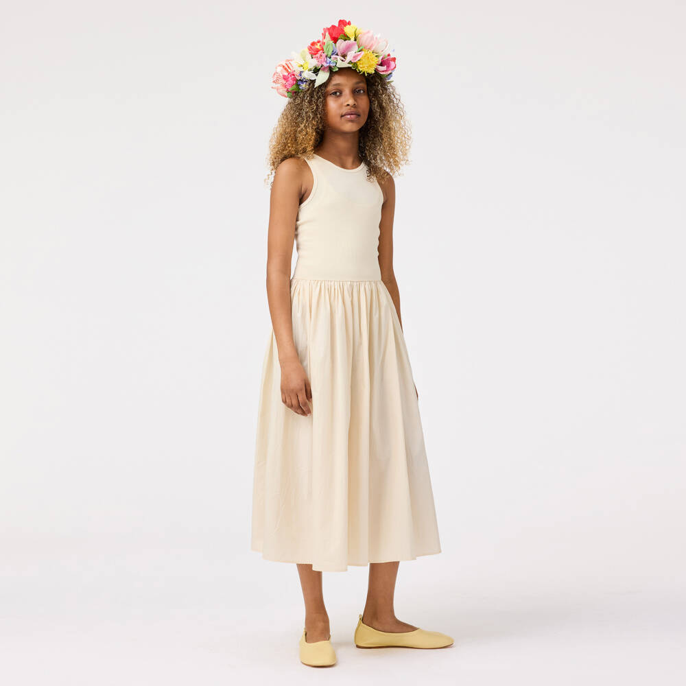 Molo - Girls Beige Organic Cotton Sleeveless Dress | Childrensalon