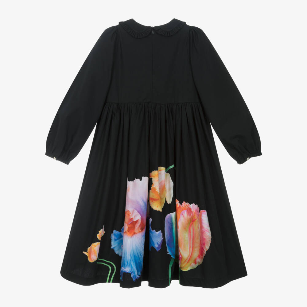 Molo - Girls Black Cotton Floral Dress | Childrensalon