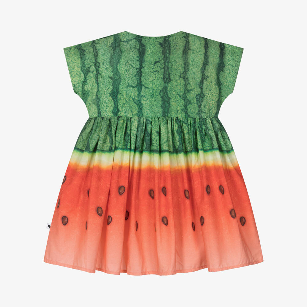 Molo - Girls Green & Red Cotton Watermelon Dress | Childrensalon