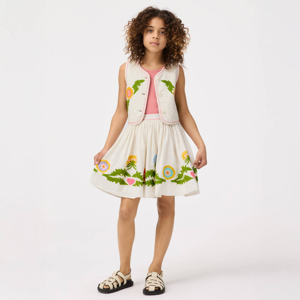 Molo - Girls Ivory Embroidered Floral Skirt | Childrensalon