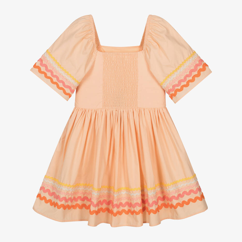 Molo - Girls Orange Cotton Ric Rac Dress | Childrensalon