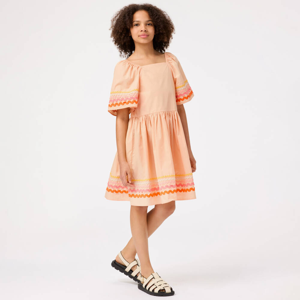 Molo - Girls Orange Cotton Ric Rac Dress | Childrensalon