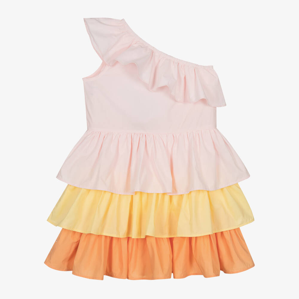 Molo - Girls Pink & Yellow Cotton Ruffle Dress | Childrensalon