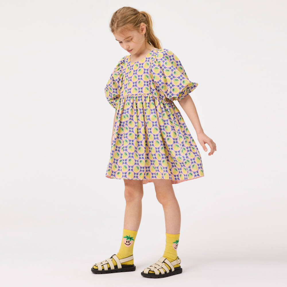 Molo - Girls Pink & Yellow Strawberry Cotton Dress | Childrensalon