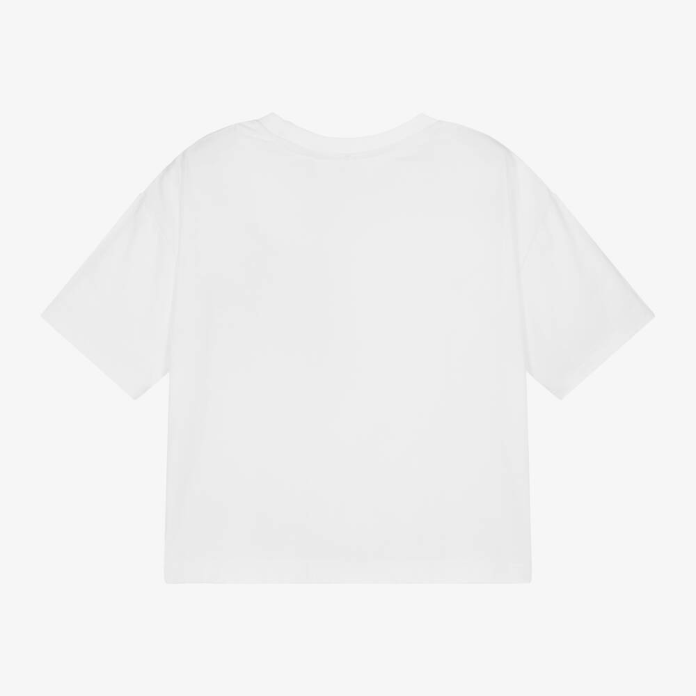 Molo - Girls White Cotton Sequin Slogan T-shirt | Childrensalon