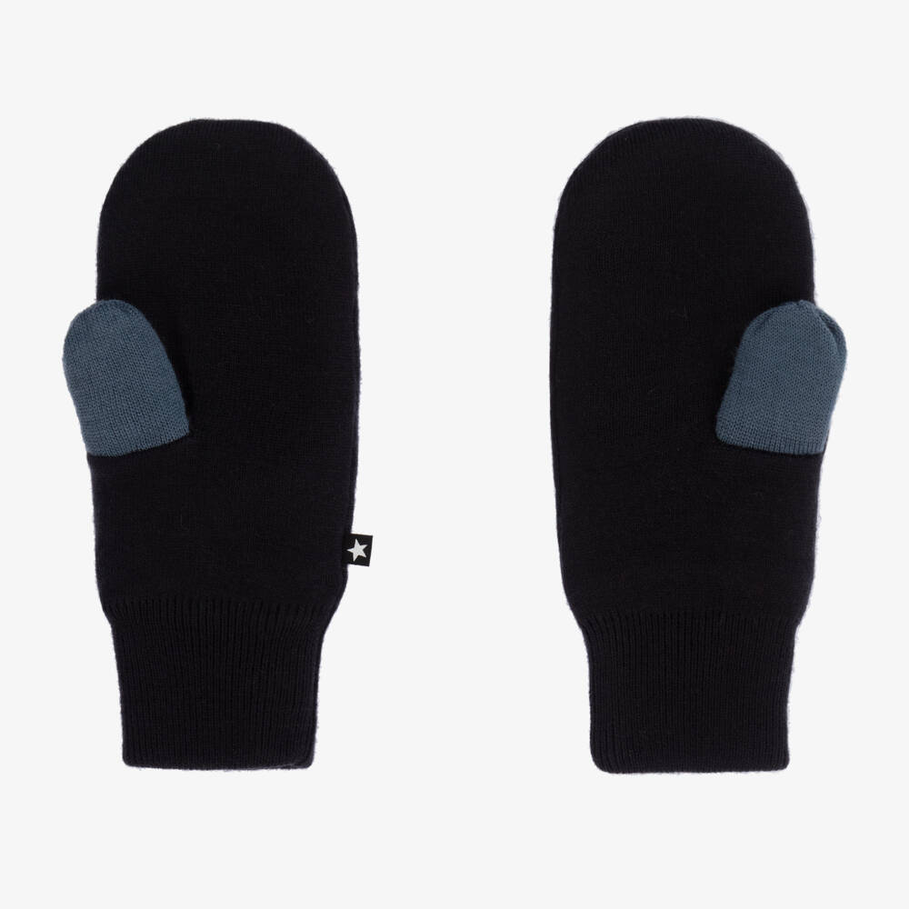 Molo - Navy Blue Knitted Star Mittens | Childrensalon