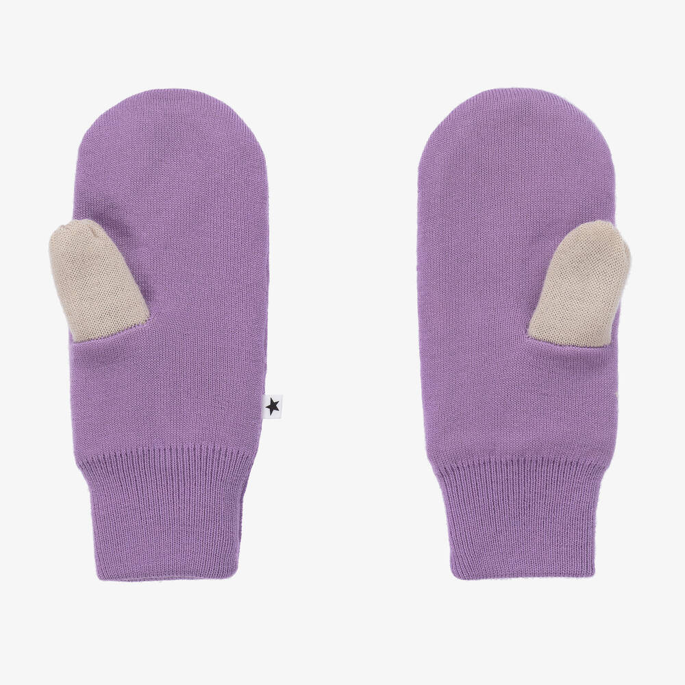 Molo - Purple Knitted Star Mittens | Childrensalon