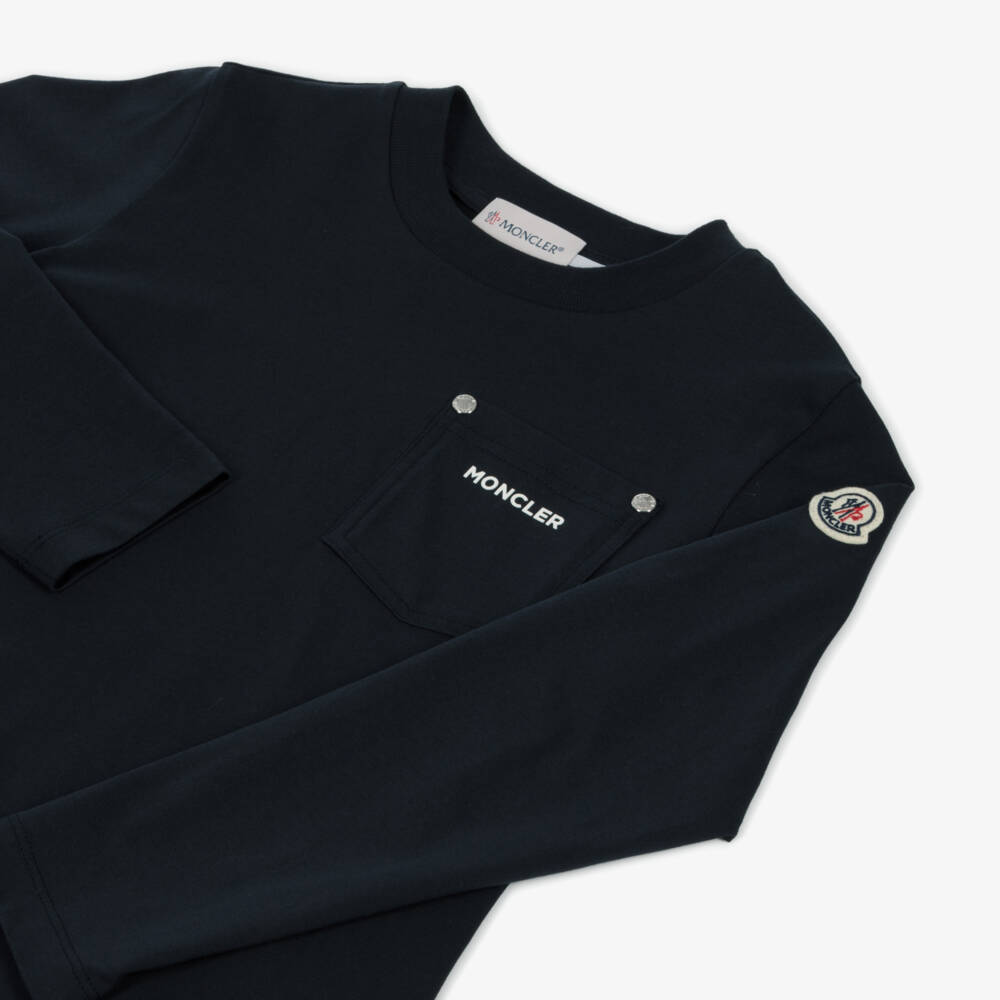 Moncler Enfant - Boys Navy Blue Cotton Logo Pocket Top | Childrensalon