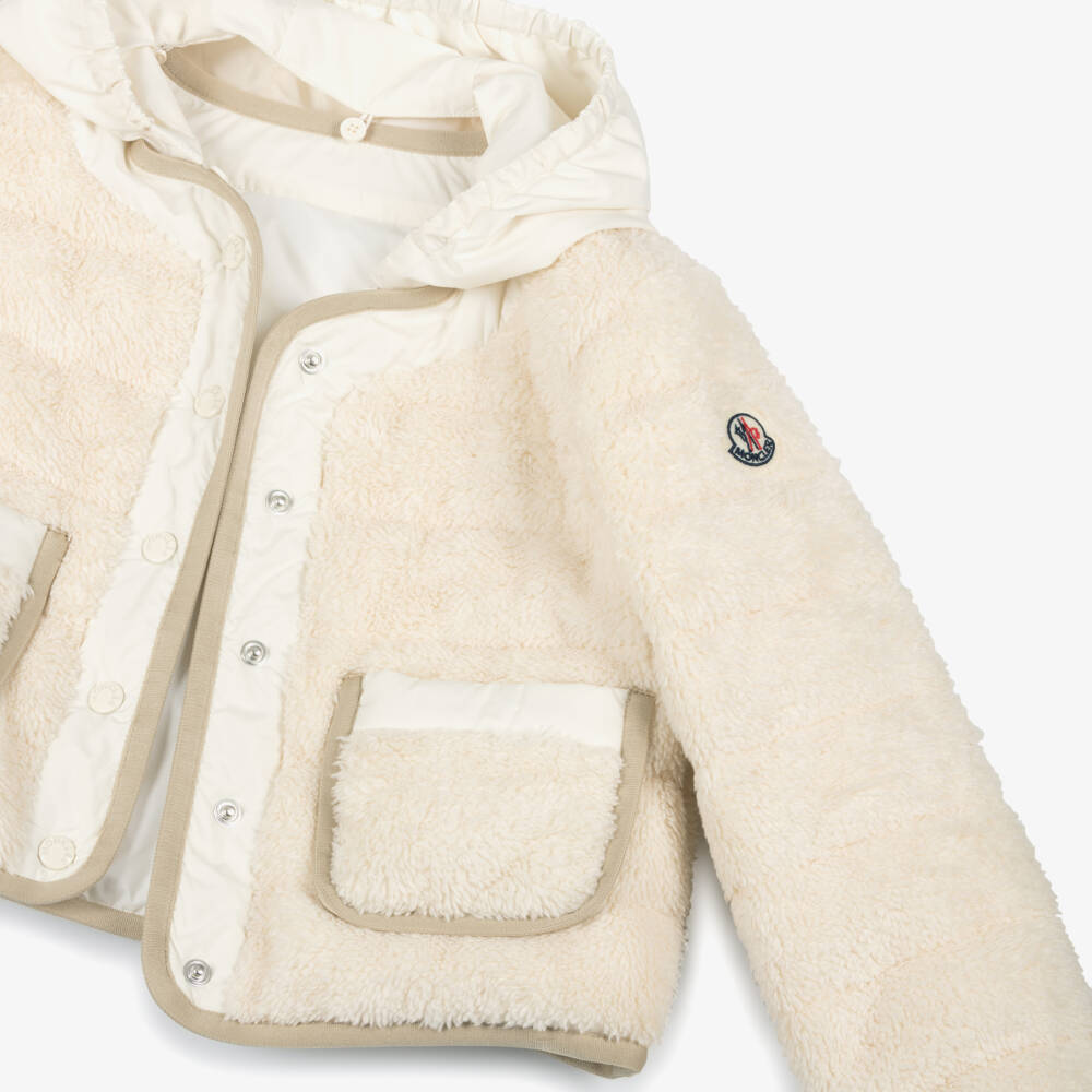 Moncler Enfant - Girls Ivory Fleece Udas Down Padded Jacket | Childrensalon