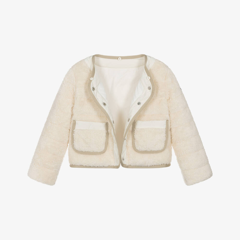 Moncler Enfant - Girls Ivory Fleece Udas Down Padded Jacket | Childrensalon