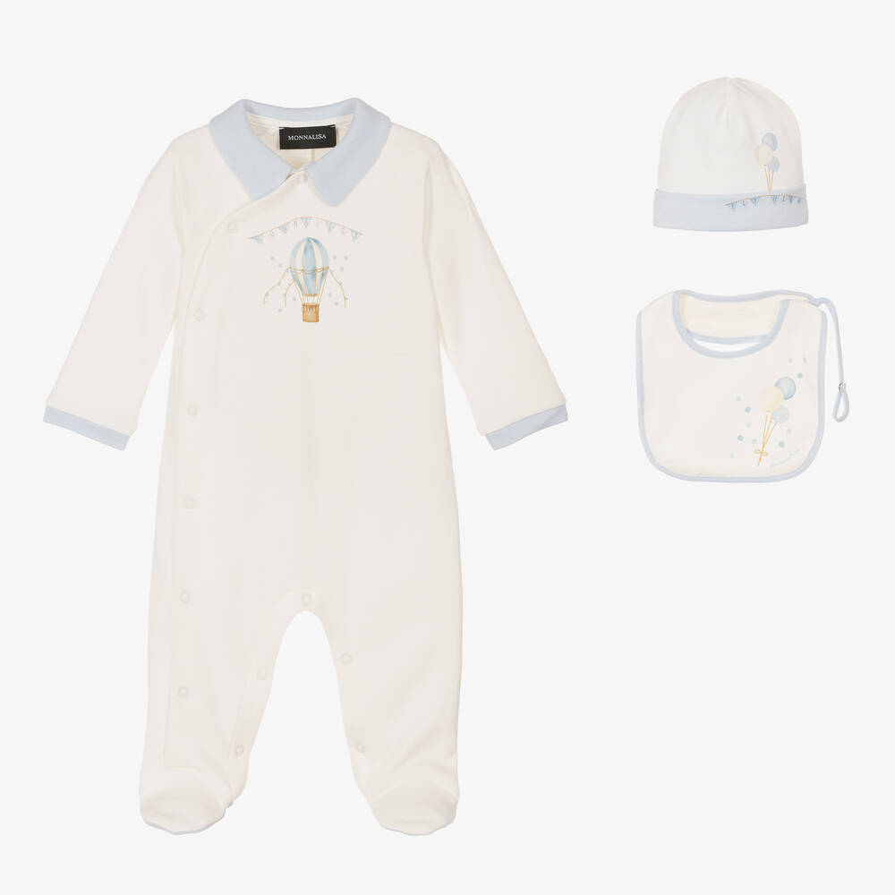Monnalisa - Boys Ivory Cotton Balloon Babysuit Set | Childrensalon