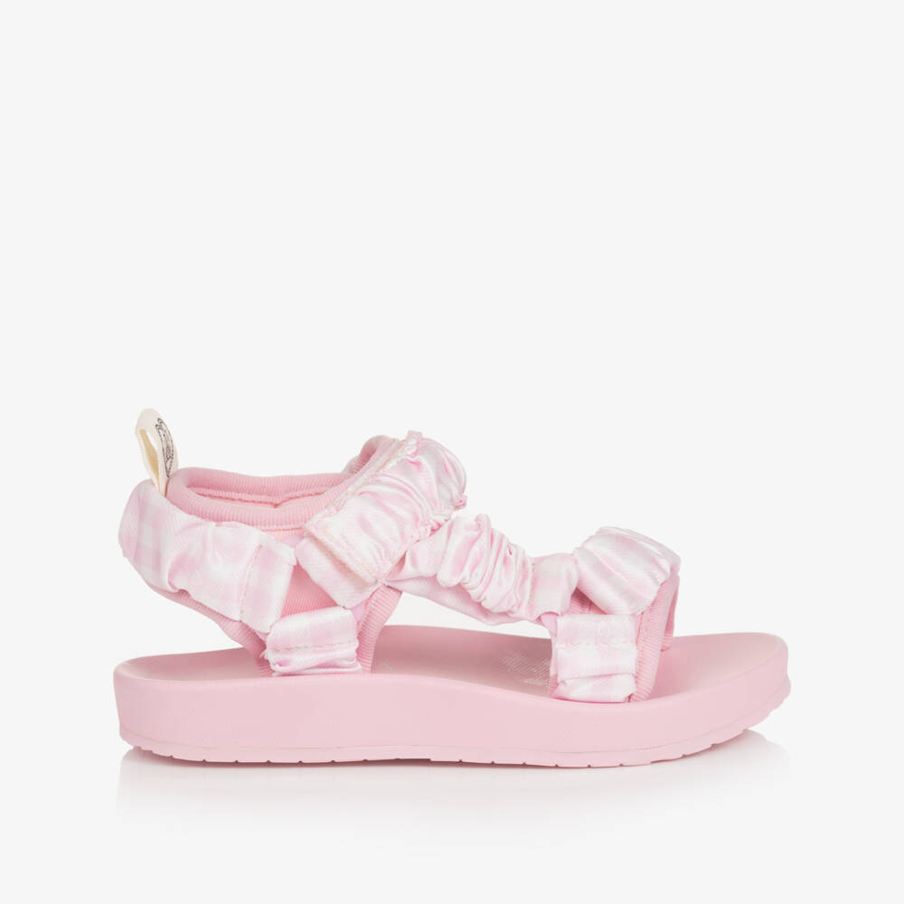 Monnalisa - Girls Pink Gingham Check Sandals | Childrensalon