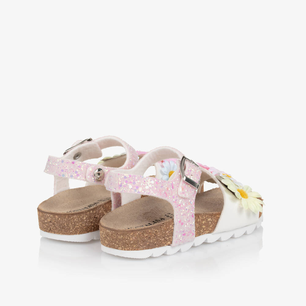Monnalisa - Girls Pink Glitter Daisy Sandals | Childrensalon