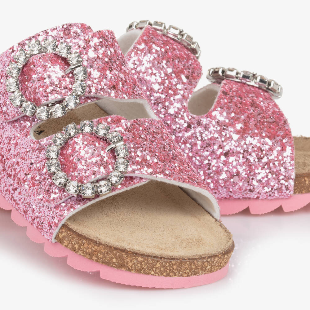 Monnalisa - Girls Pink Glitter Sandals | Childrensalon