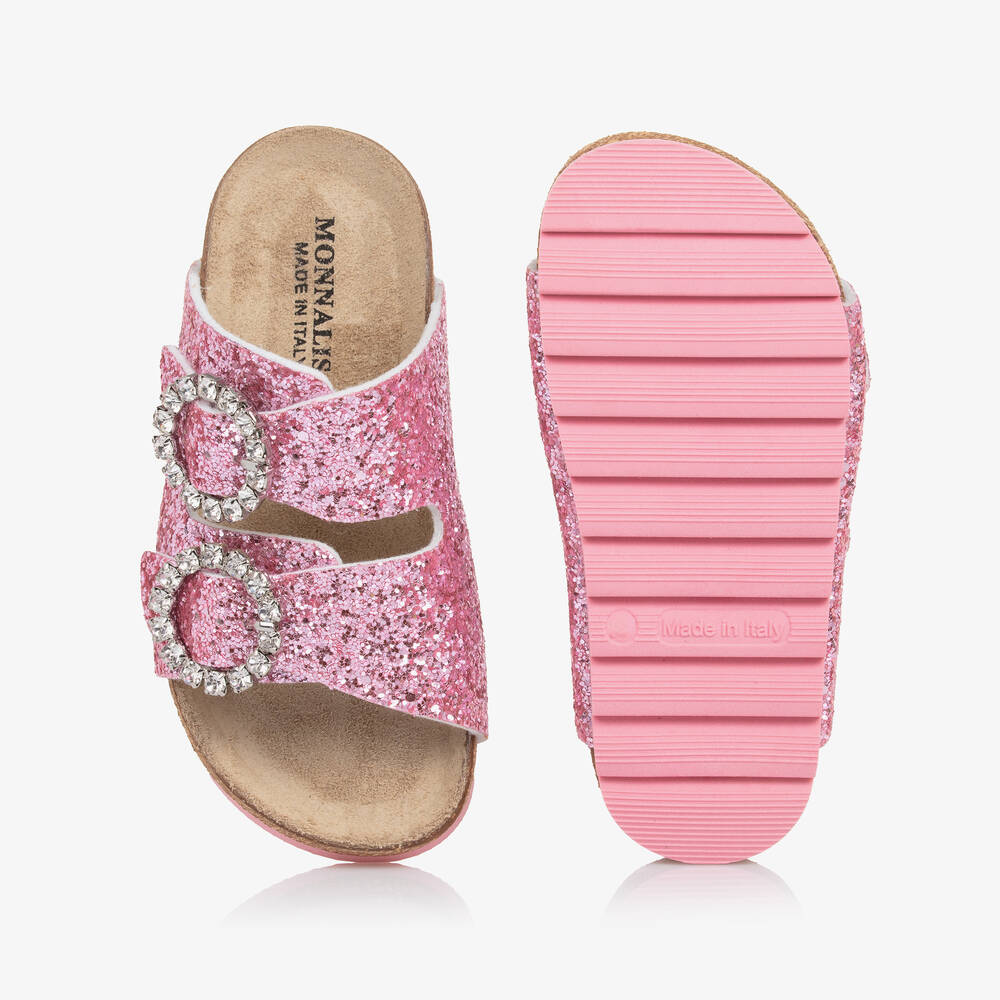 Monnalisa - Girls Pink Glitter Sandals | Childrensalon