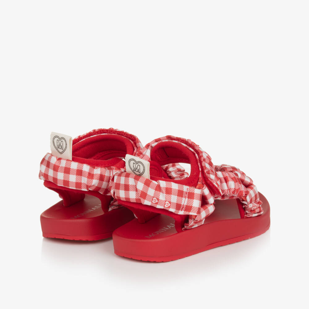 Monnalisa - Girls Red Gingham Check Sandals | Childrensalon