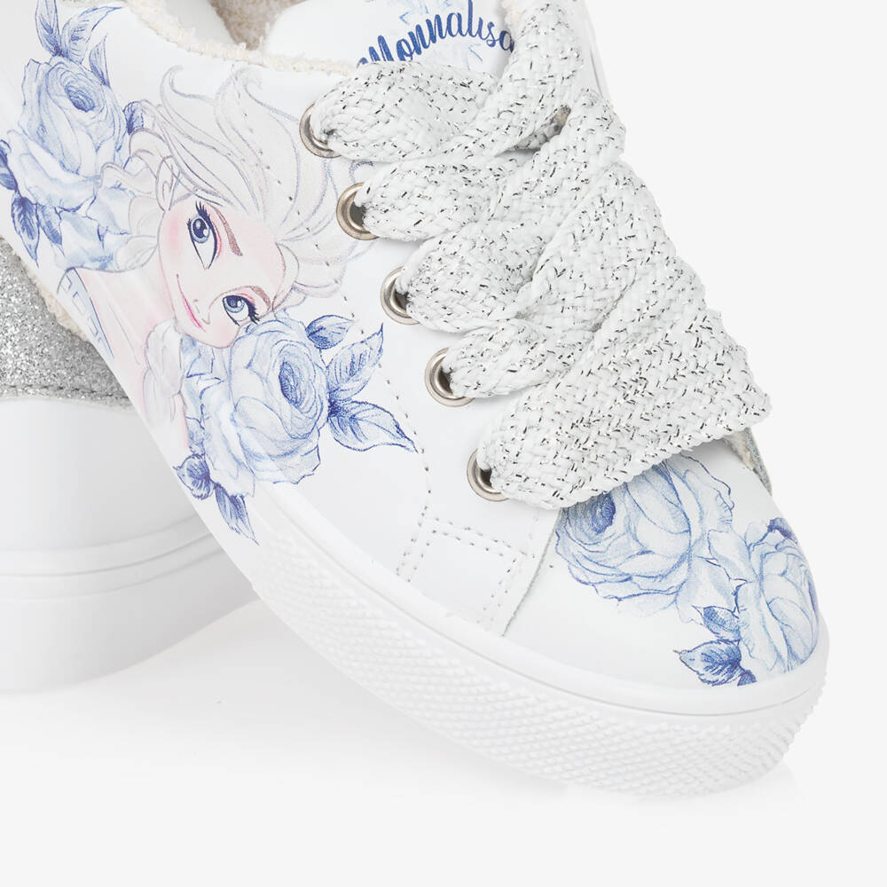 Monnalisa - Girls White Leather Disney Trainers | Childrensalon