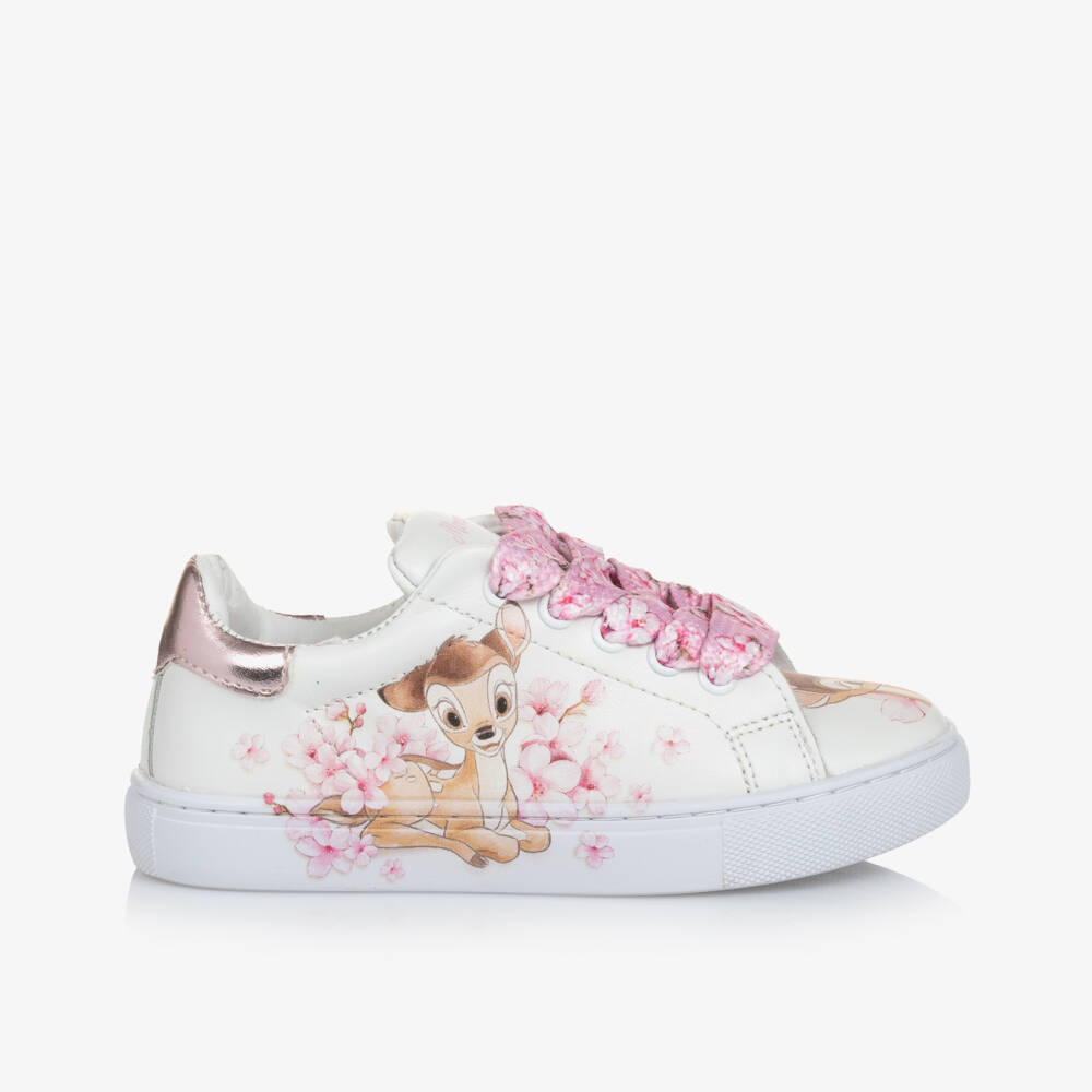 Monnalisa - Girls White Leather Disney Trainers | Childrensalon