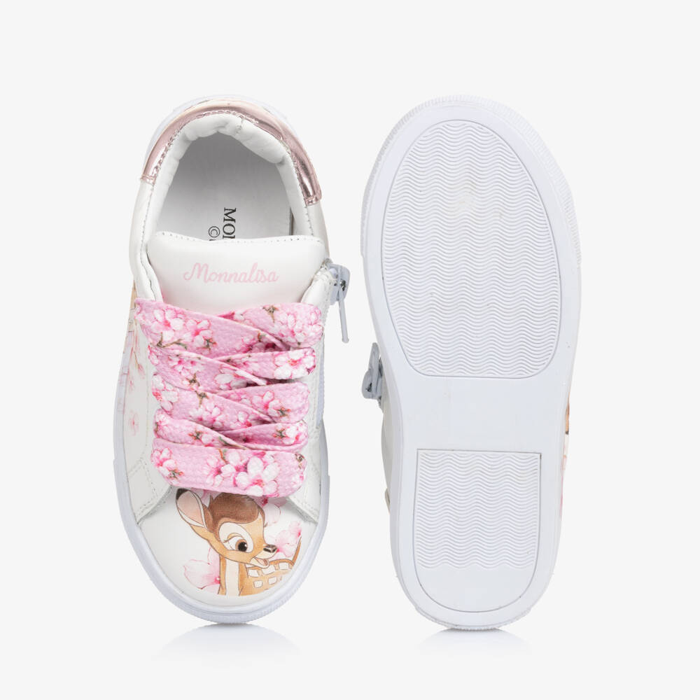 Monnalisa - Girls White Leather Disney Trainers | Childrensalon
