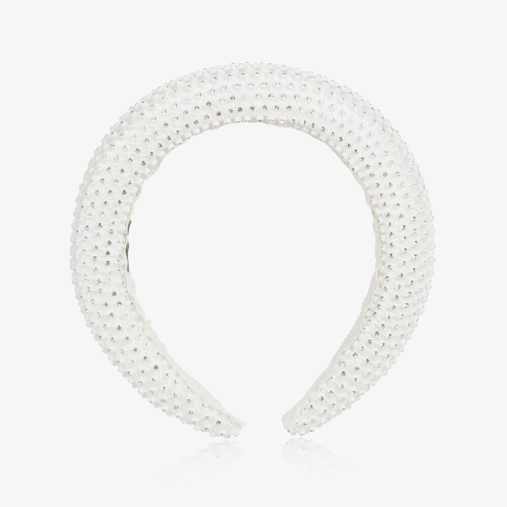 Monnalisa - Girls White Satin & Diamanté Hairband | Childrensalon