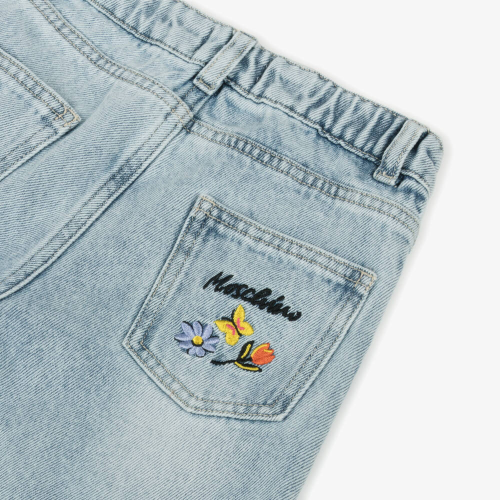 Moschino - Girls Blue Denim Embroidered Jeans | Childrensalon