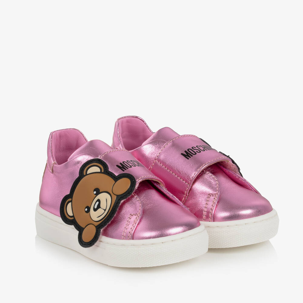 Moschino Kid-Teen - Girls Metallic Pink Leather Teddy Bear Trainers ...
