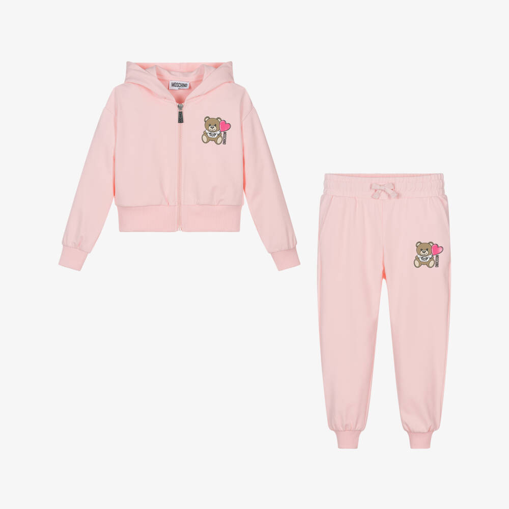 Moschino - Girls Pink Cotton Teddy Bear Tracksuit | Childrensalon