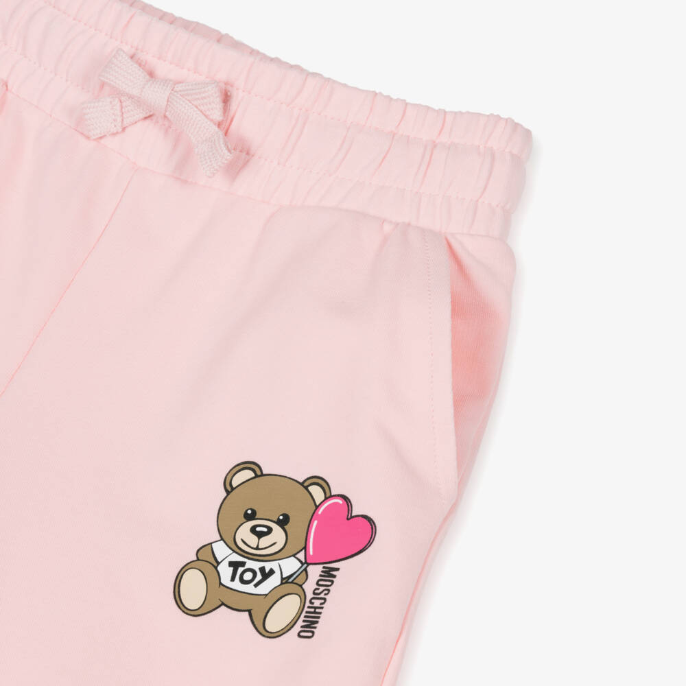 Moschino - Girls Pink Cotton Teddy Bear Tracksuit | Childrensalon