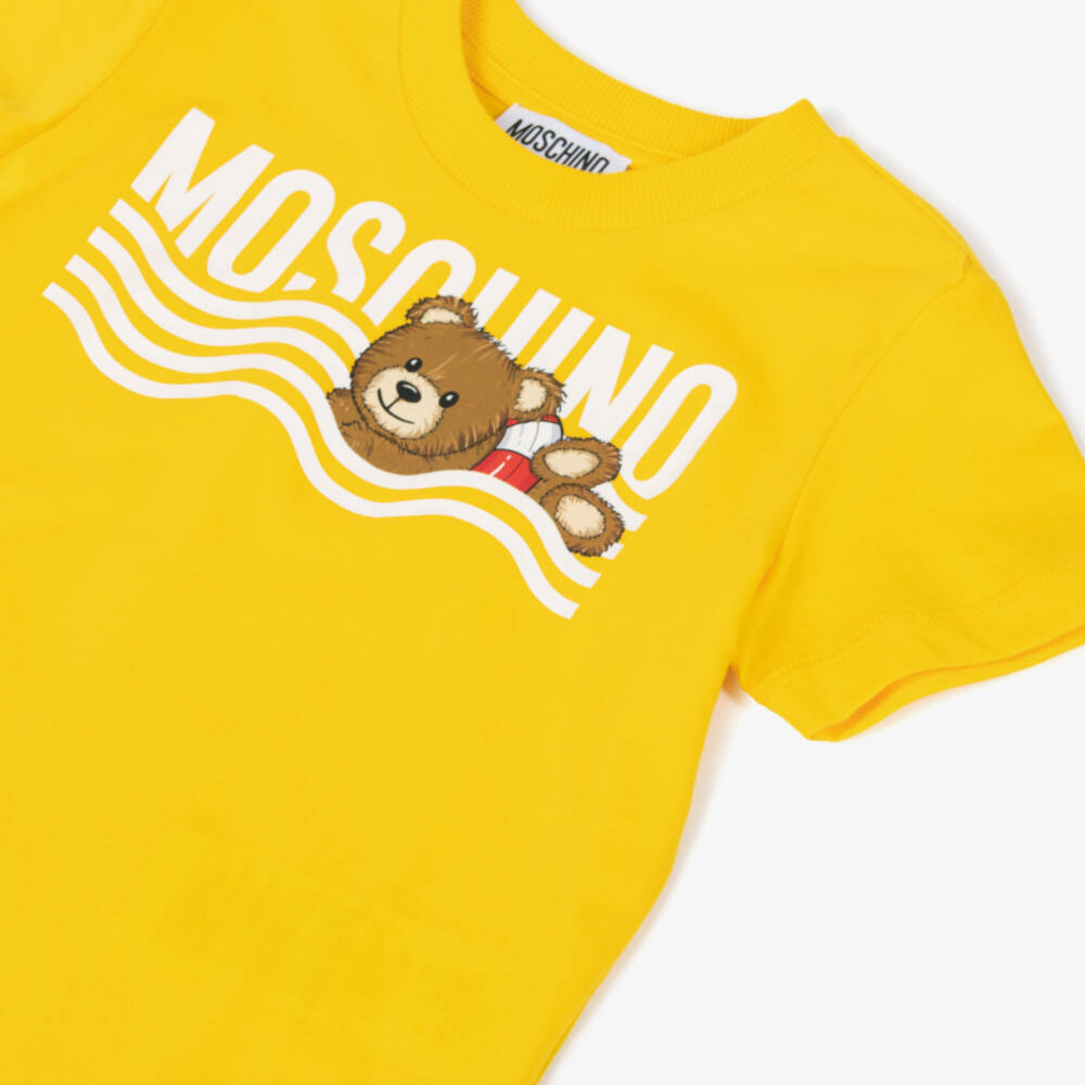Moschino - Yellow Cotton Swimming Teddy Bear T-Shirt | Childrensalon