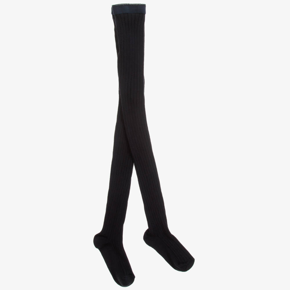 Navy Blue Ribbed Cotton Tights | Childrensalon